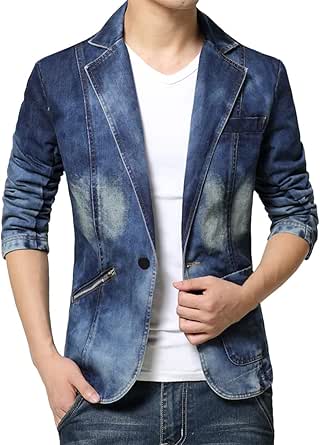 Denim Suit Jacket Men's Slim Fit Modern Style Comfortable Single Button ...