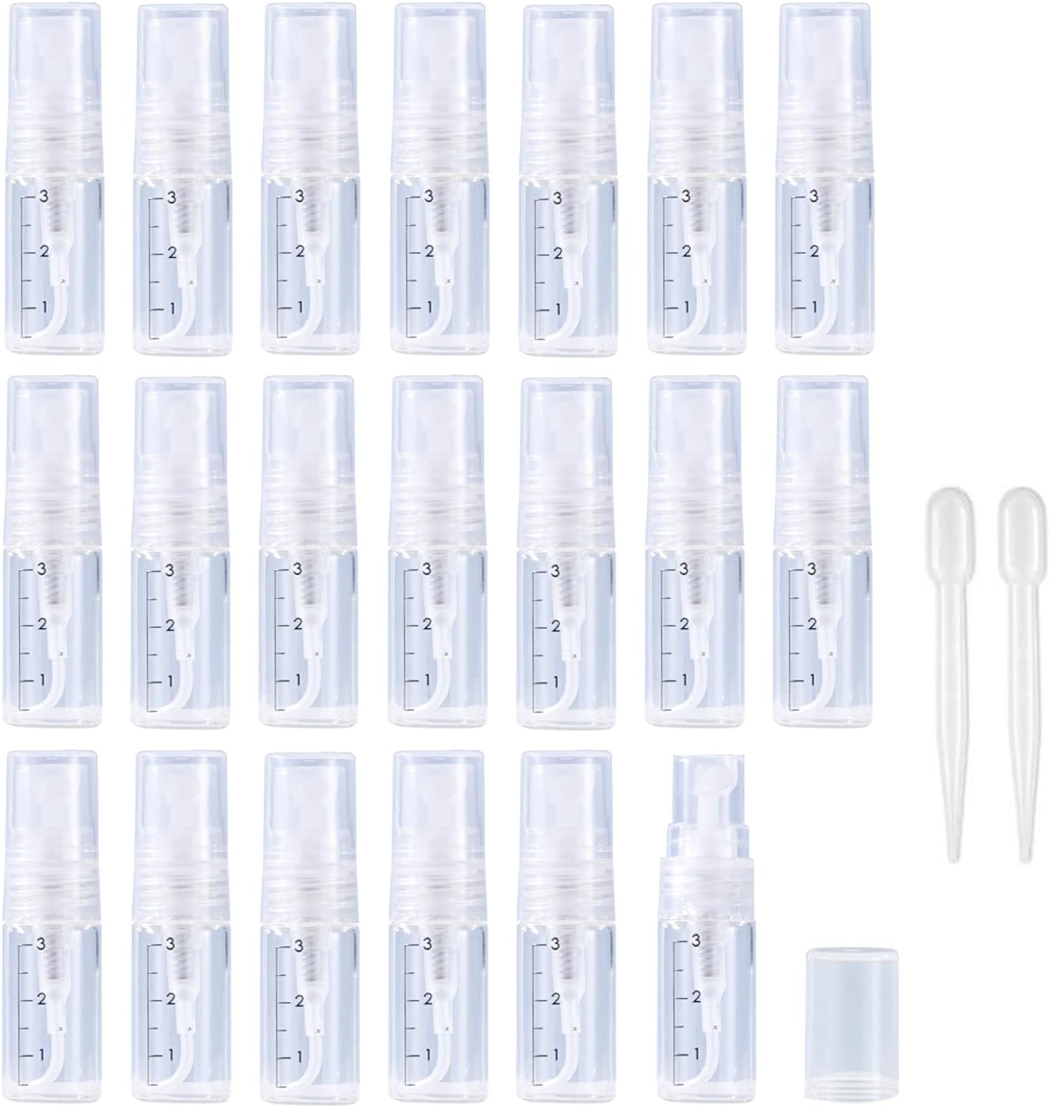 Apstaqeoo 20Pcs, 2Ml Empty Glass Spray Bottles with Scale - Clear Mini ...