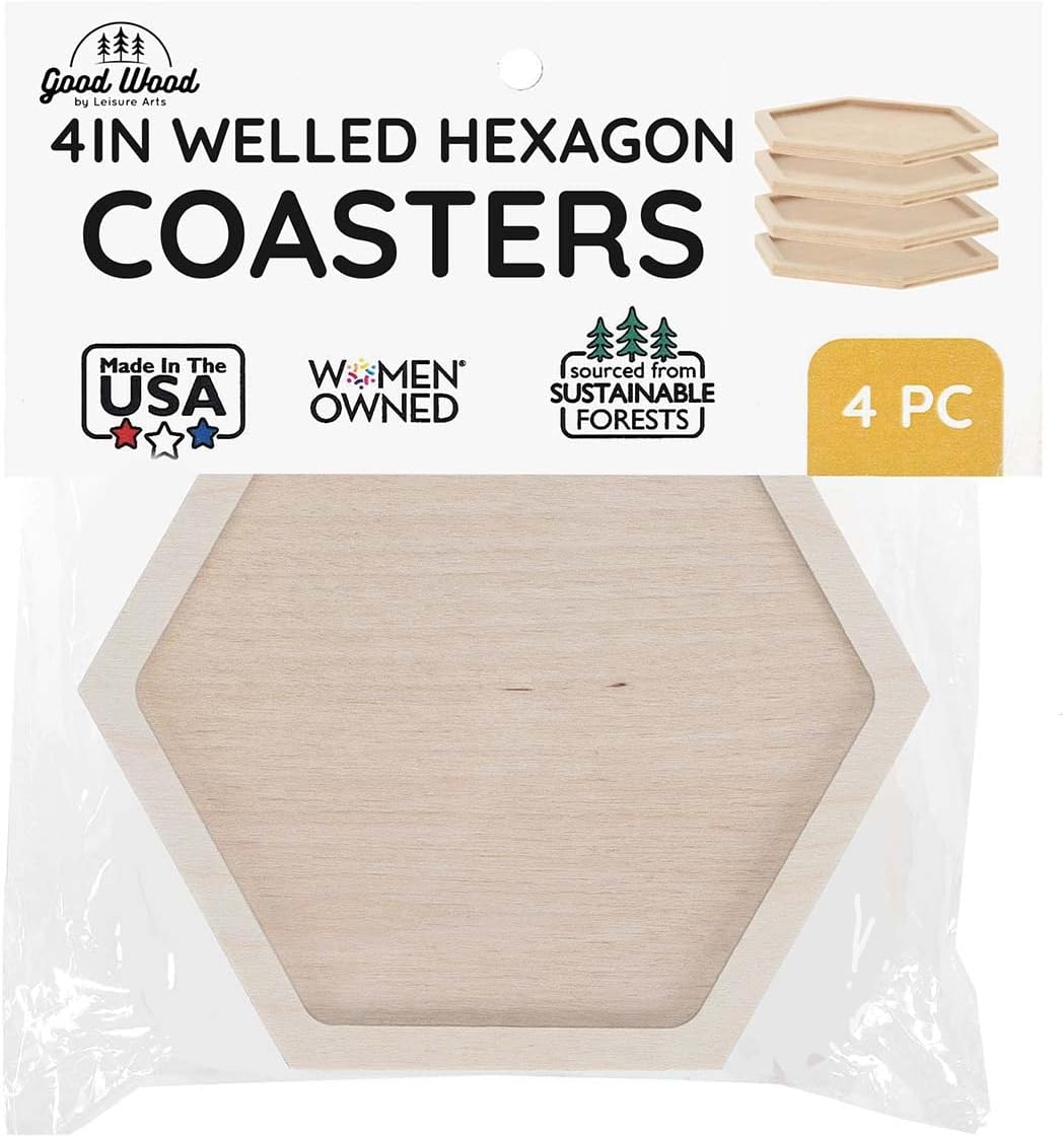 Amazon.com: Welled Wood Coaster Hexagon 4" X 4.5", 4 Piece, for Wooden ...