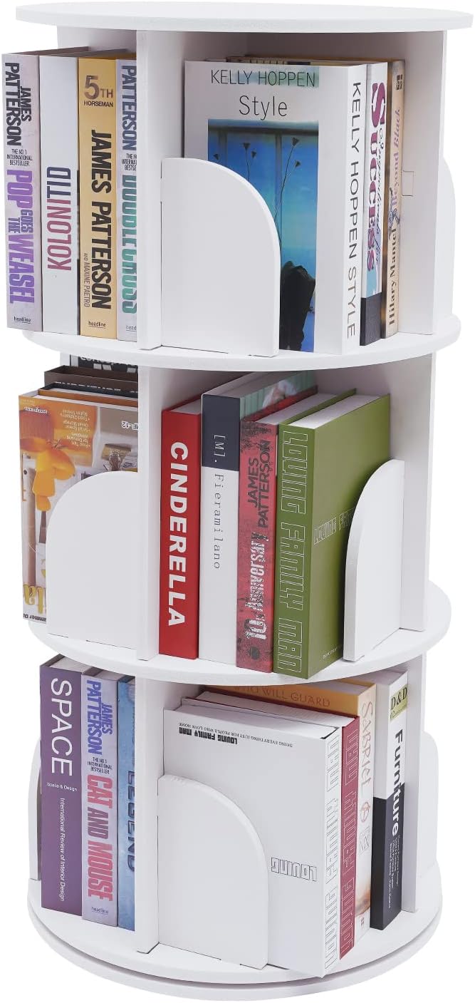 Amazon.com: 3 Tier White Rotating Bookshelf, 360 Display Small Book ...