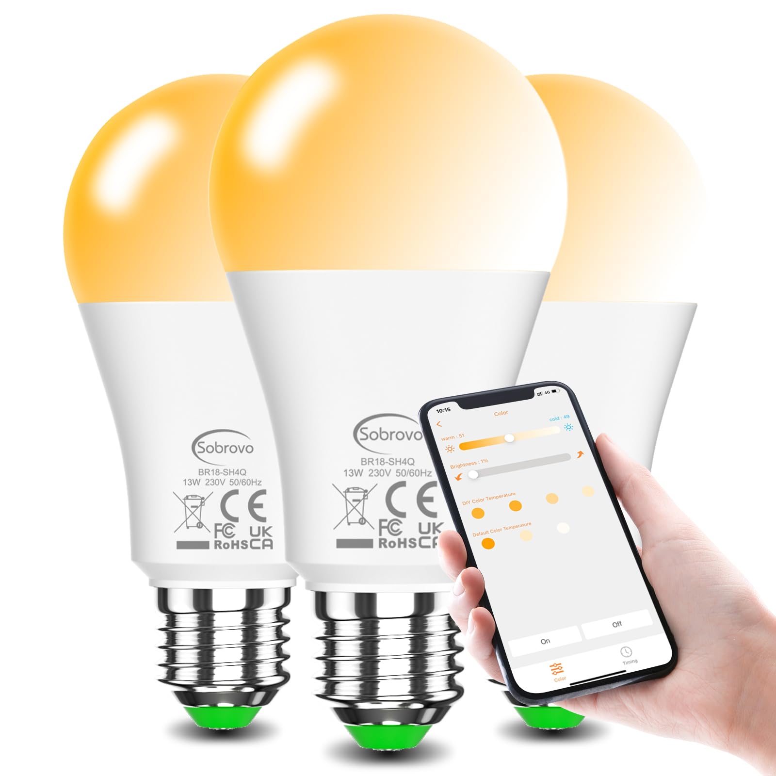 SOBROVO Led Light Bulb - E27 Screw Led Bulb Compatible with Alexa,13W ...