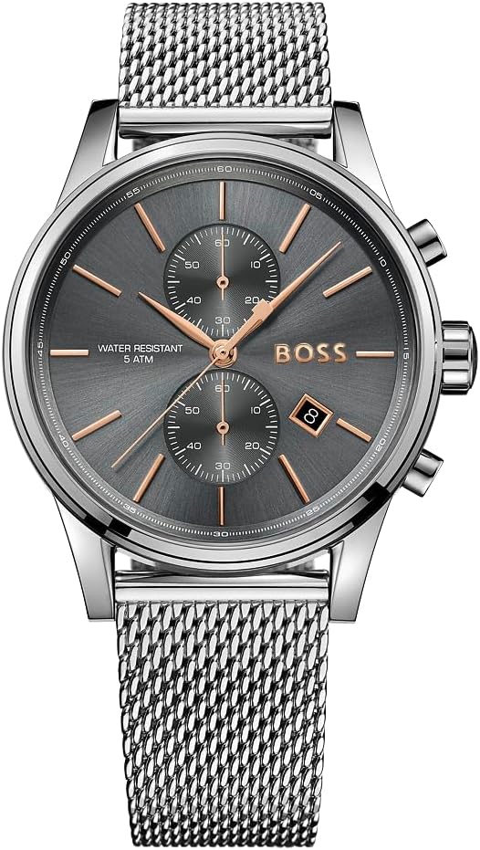BOSS Chronograph Quartz Watch for Men with Silver Stainless Steel mesh ...