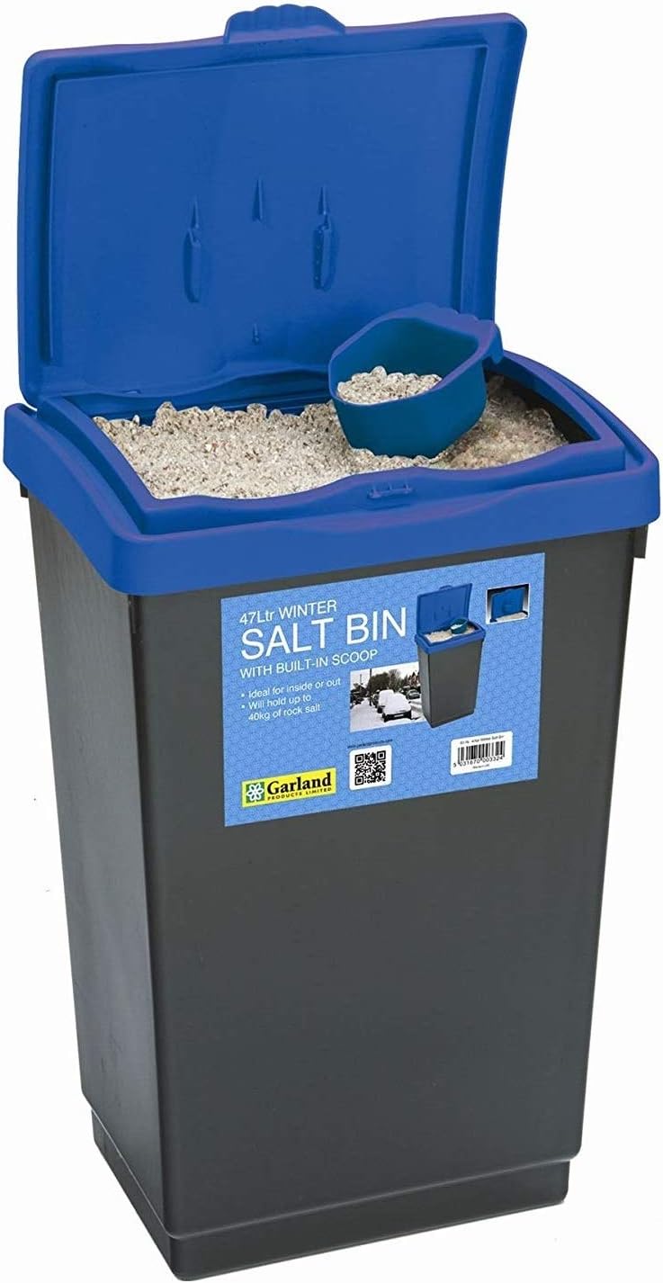 47L Winter Salt Bin Blue Lid for Storage made from Plastic with Scoop ...