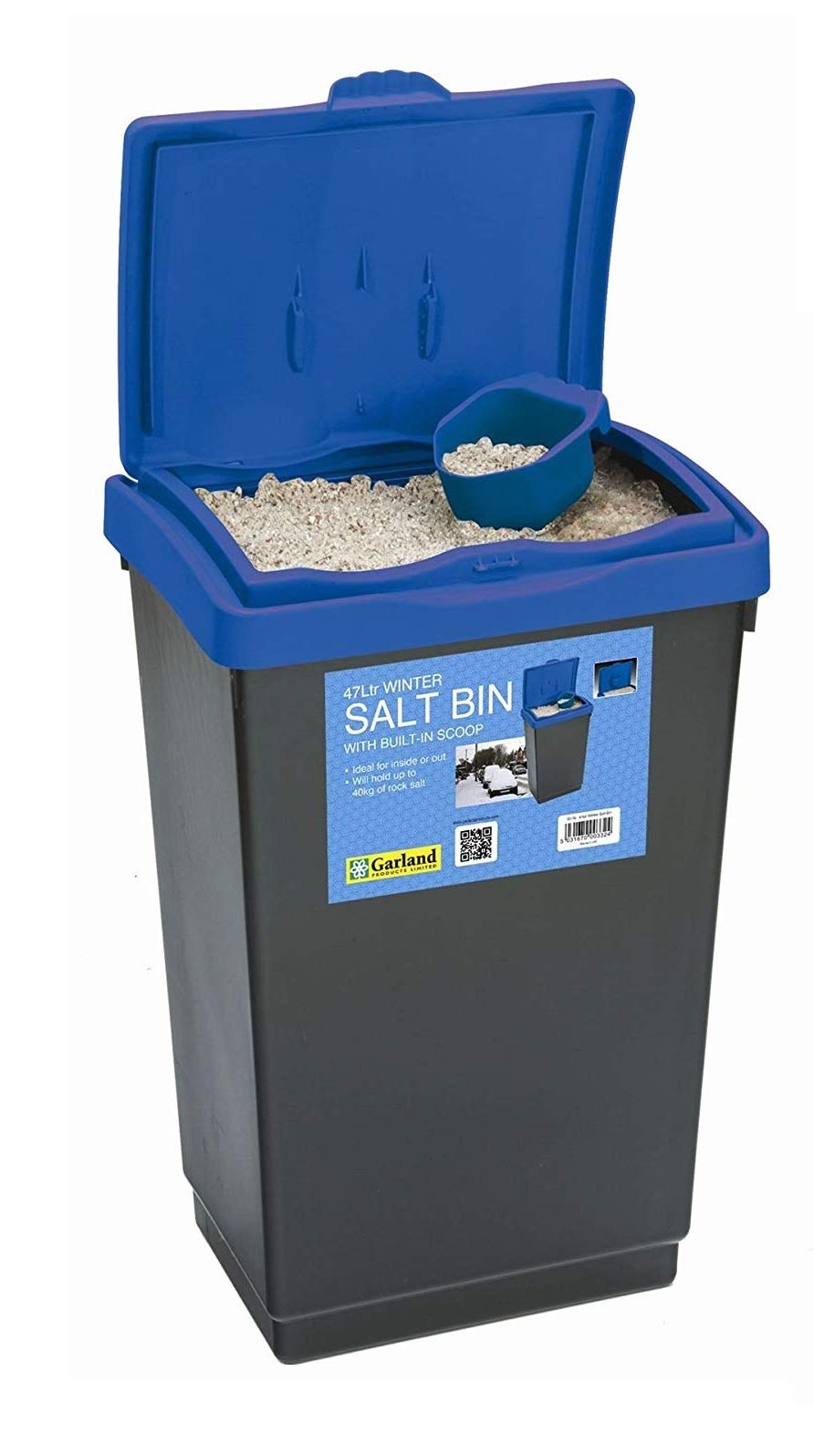 47L Winter Salt Bin Blue Lid for Storage made from Plastic with Scoop ...