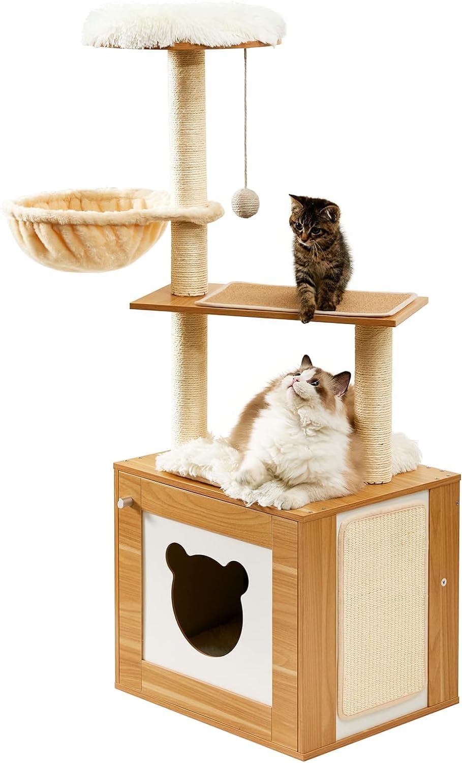Amazon.com : MUTTROS Cat Tree with Litter Box Enclosure, 50" Modern Cat ...