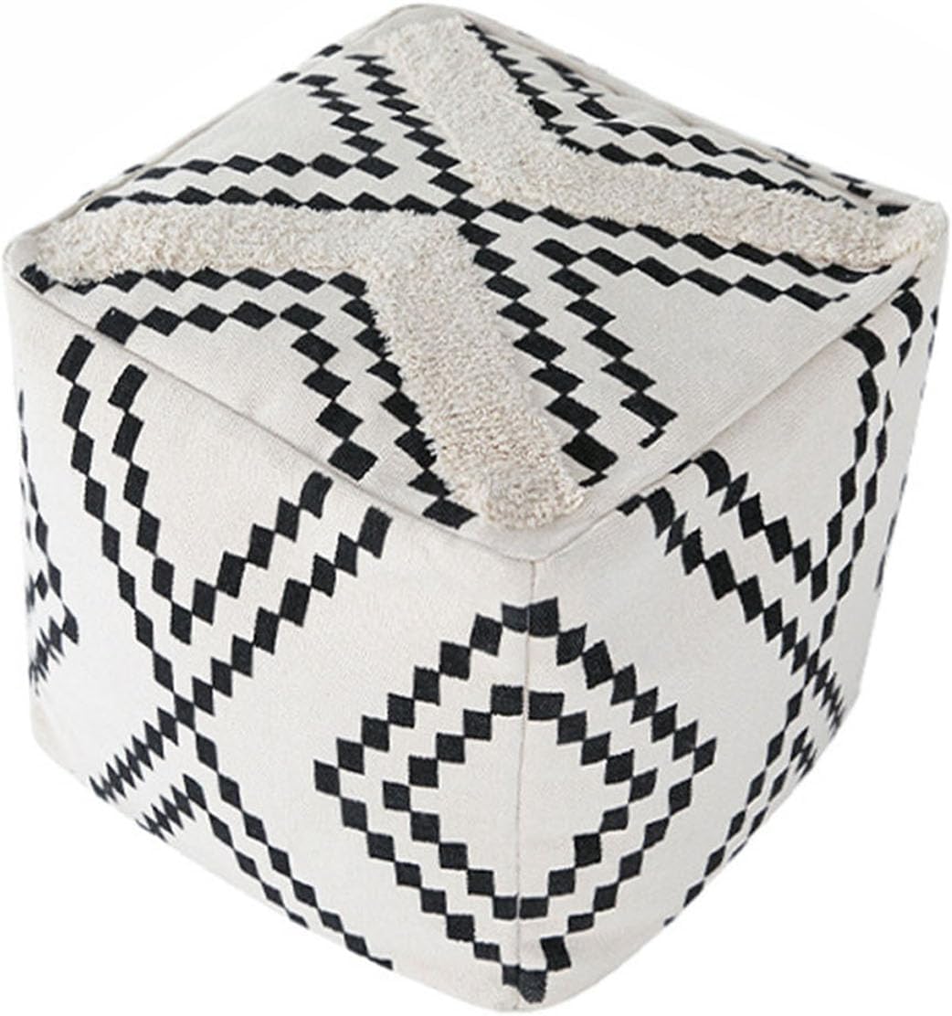 MOCOFO Decorative Square Pouf Cover for Bedroom Boho Cotton Unstuffed ...