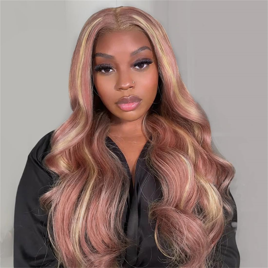 Amazon.com : Pink with Ash Blonde Highlight Lace Front Wig Human Hair ...