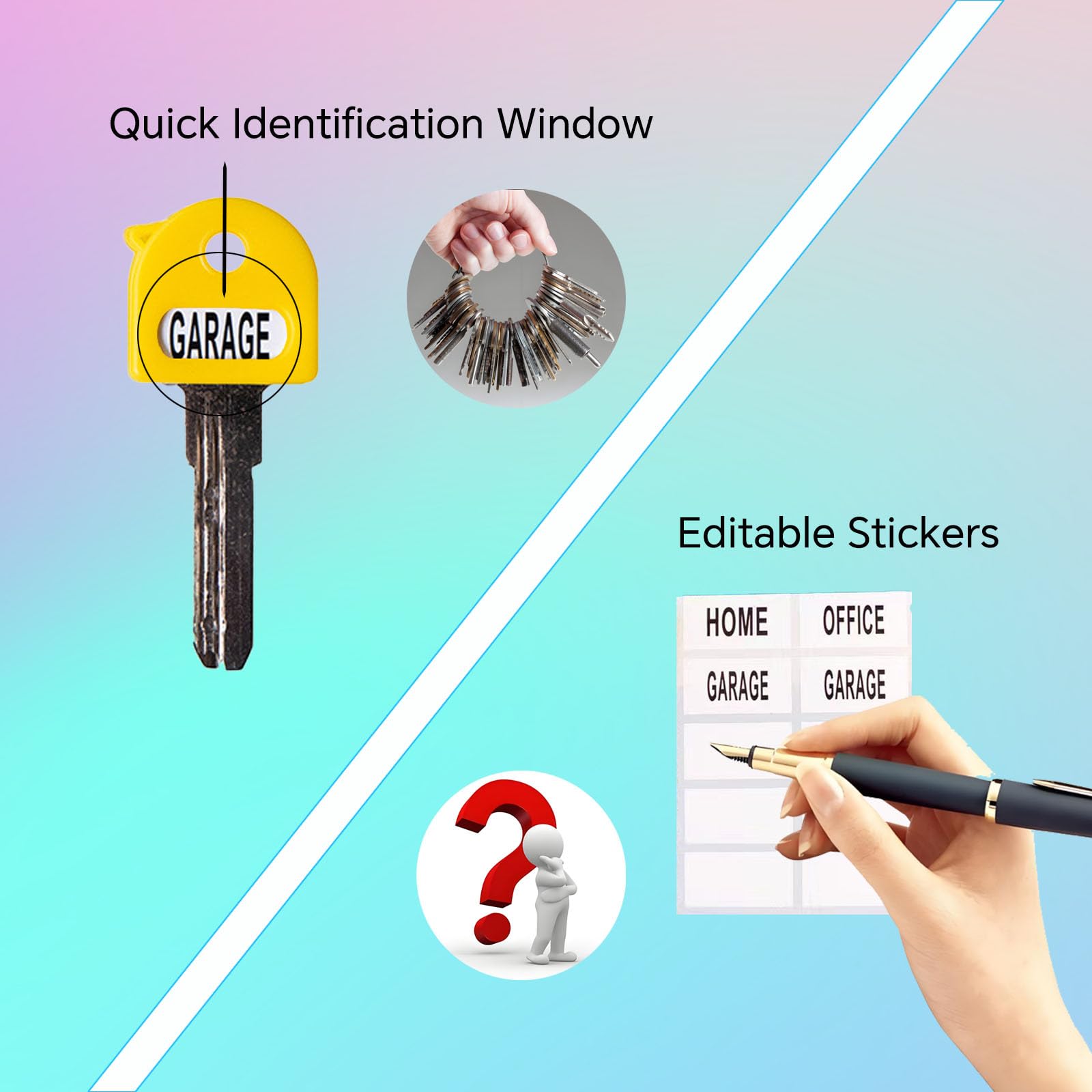 Key Covers with Labels 9 Piece Set Key Caps Easy Key Identification Key ...