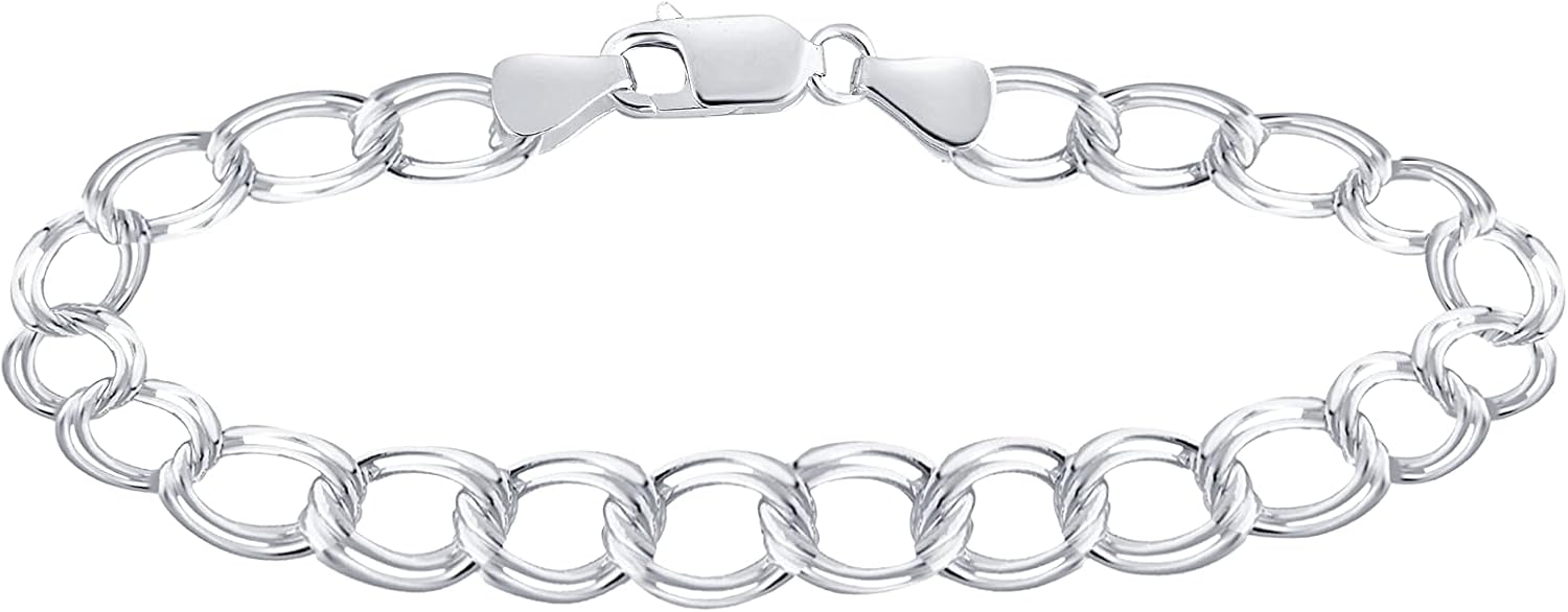 Amazon.com: Savlano 925 Sterling Silver 9mm Double Ring Charm Link ...