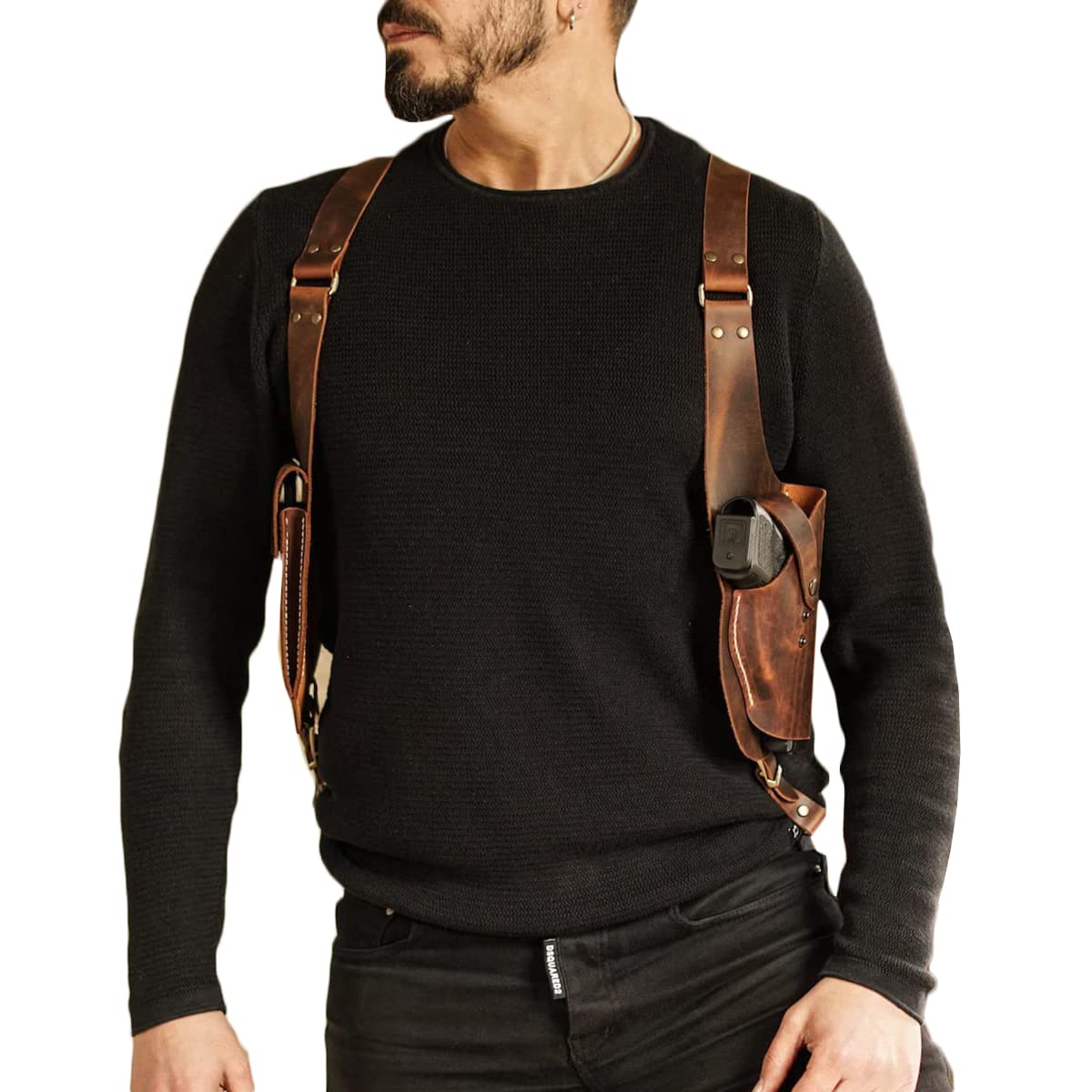 Leather Double Gun Shoulder Holster - Adjustable Vertical Pistol ...
