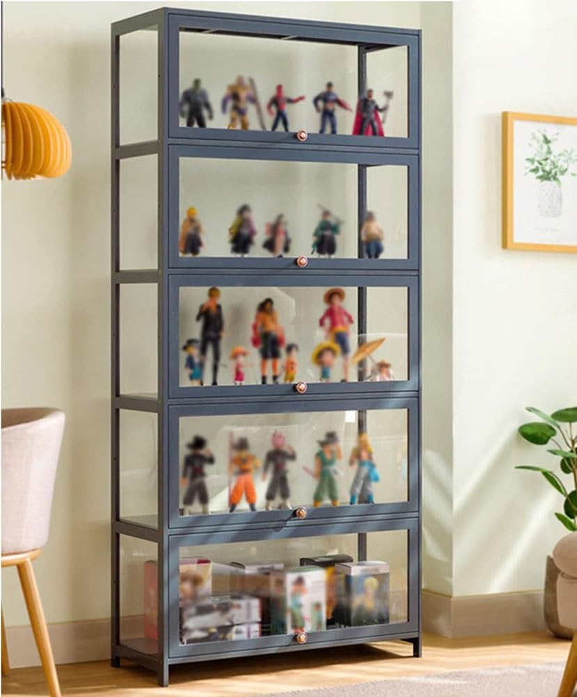 Clear Acrylic Display Case Modern Bamboo Storage Cabinet 2/3/4/5-Tier ...