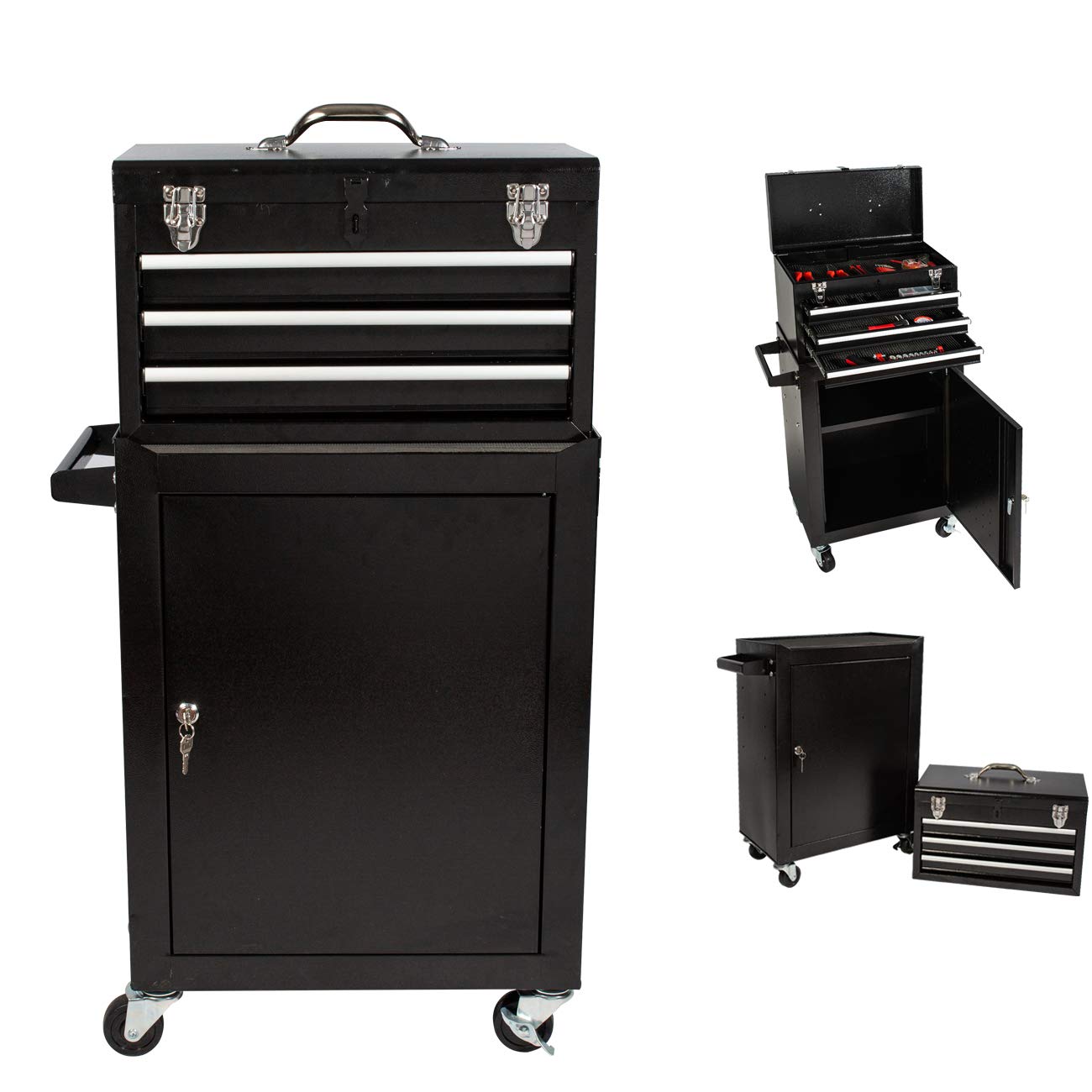 Buy X&T 2-Piece Tool Chest Combination, Rolling Tool Box with 4 Wheels ...
