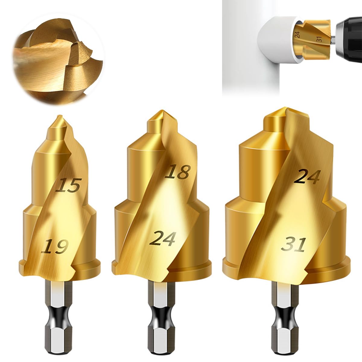 Serplex® 3Pcs Stepped Drill Bits for PPR Pipe, Water Pipe, 5-19mm/18 ...