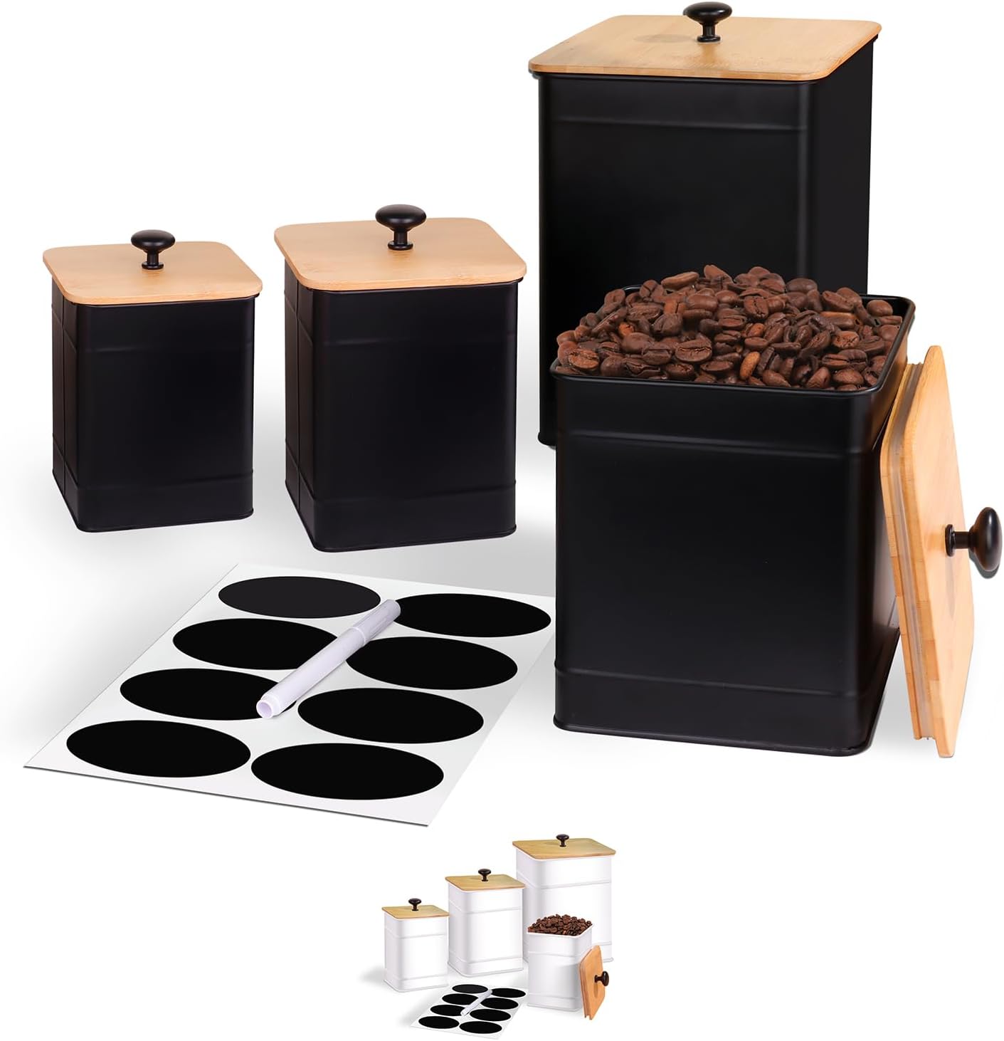 Amazon.com: Black Canisters Sets for the Kitchen Counter,Flour Sugar ...