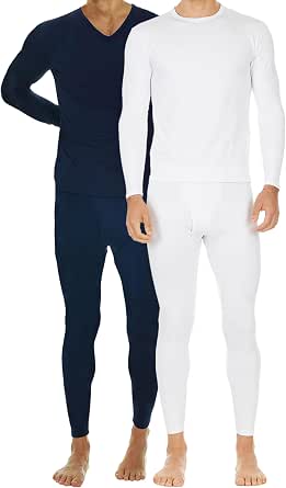 Thermajohn Long Johns V and Crew Set Size 2XL Navy & White at Amazon ...