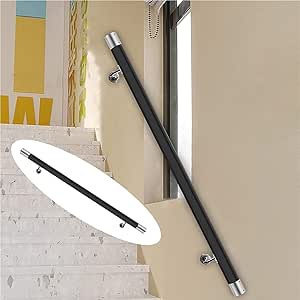 Amazon.com: Wall Mounted Stair Rail - Black Round Solid Wood Stair ...