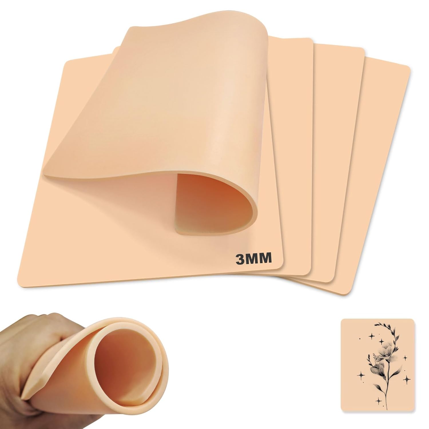 Amazon.com: 5 Pcs Fake Skin 3mm for Tattoo Practice: Thick Silicone 6x8 ...