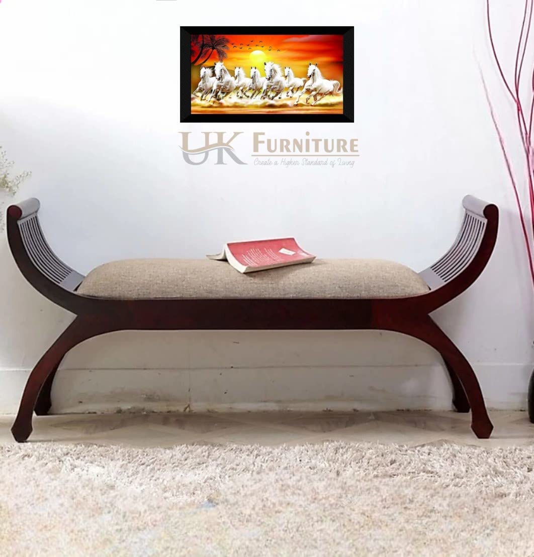 UK FURNITURE Solid Sheesham Wood Bench | 2 Seater Sofa Senate Fabric ...