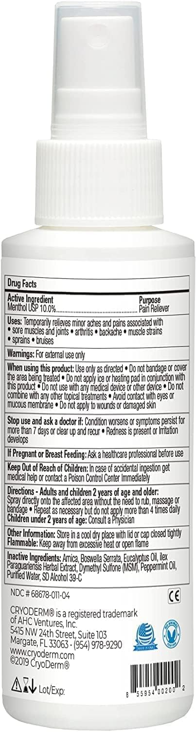 CRYODERM Spray de 4 onzas 3 unidades para terapia fría con máximo ...