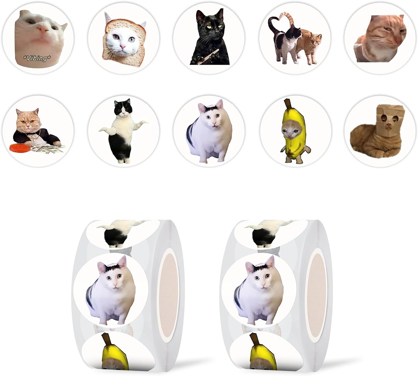 Amazon.com: GTOTd Funny Cat Meme Dot Stickers Roll(1000 pcs) Cute Cat ...