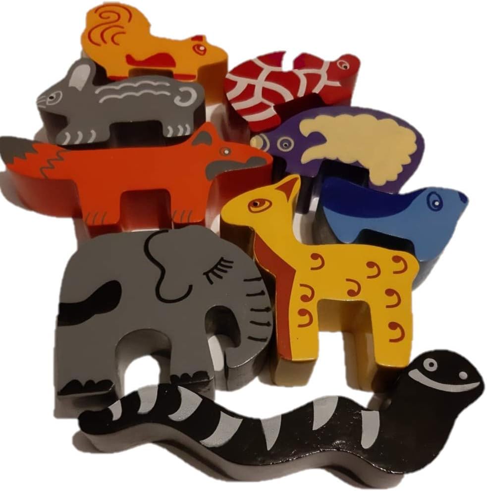 EcofriendlyBee Wooden Forest Animal Stacker Balancing Toy |Educational ...