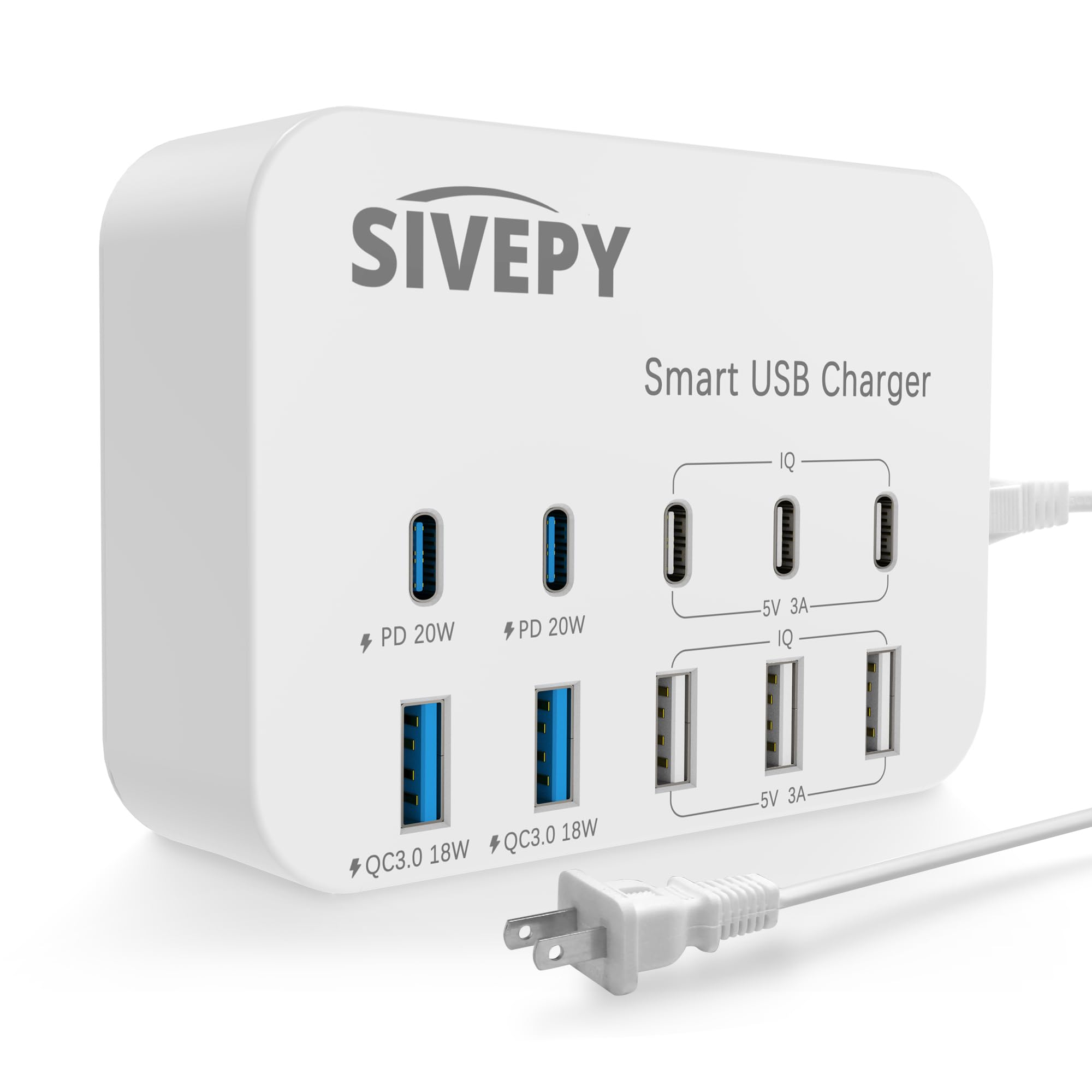 Amazon.com: SIVEPY USB Charger, 106W 10-in-1 (5 USB-A Ports & 5 USB-C ...