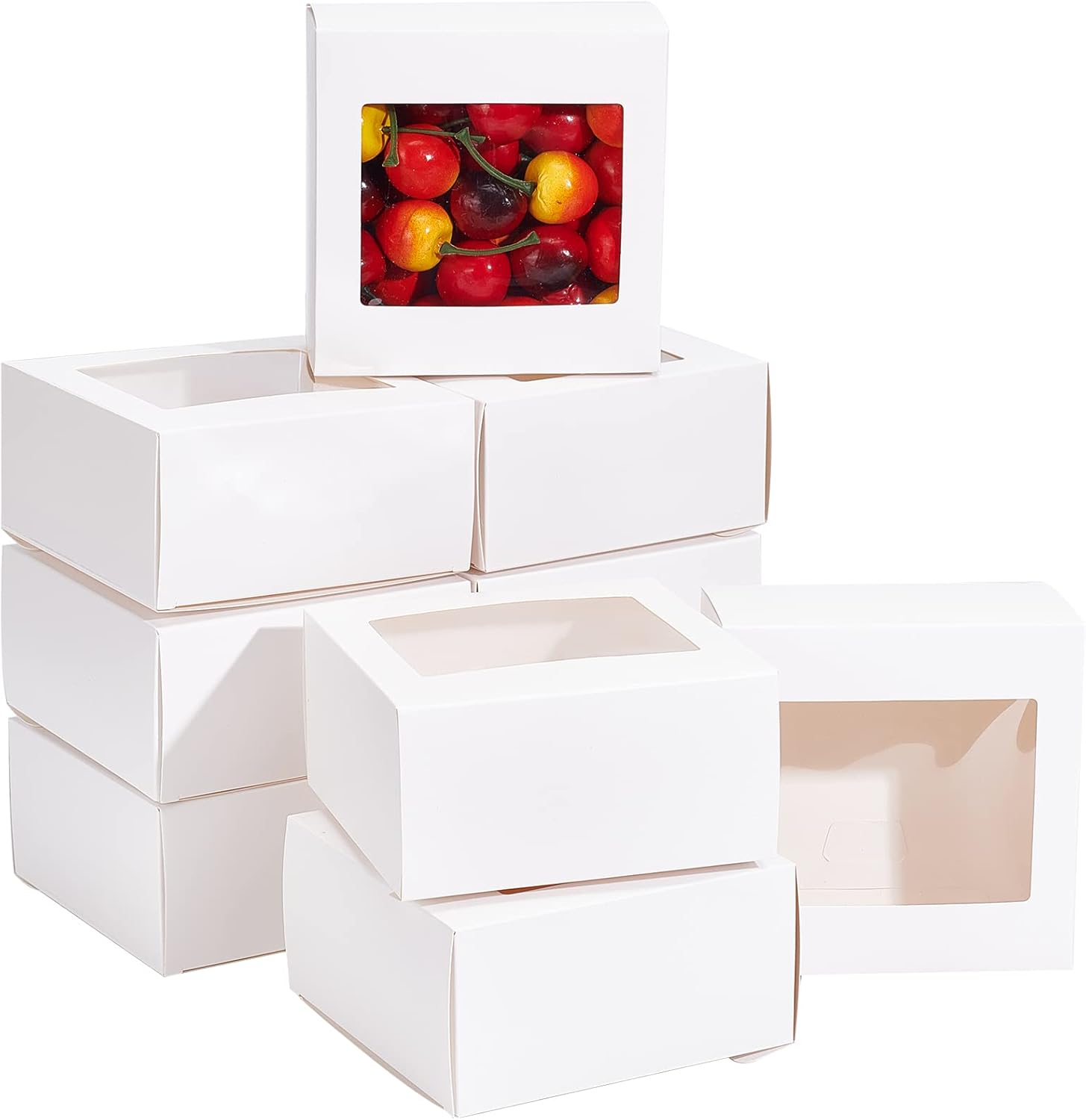 16Packs 5.5x5.5x2inch Clear PVC Square Window Gift Boxes White Kraft ...