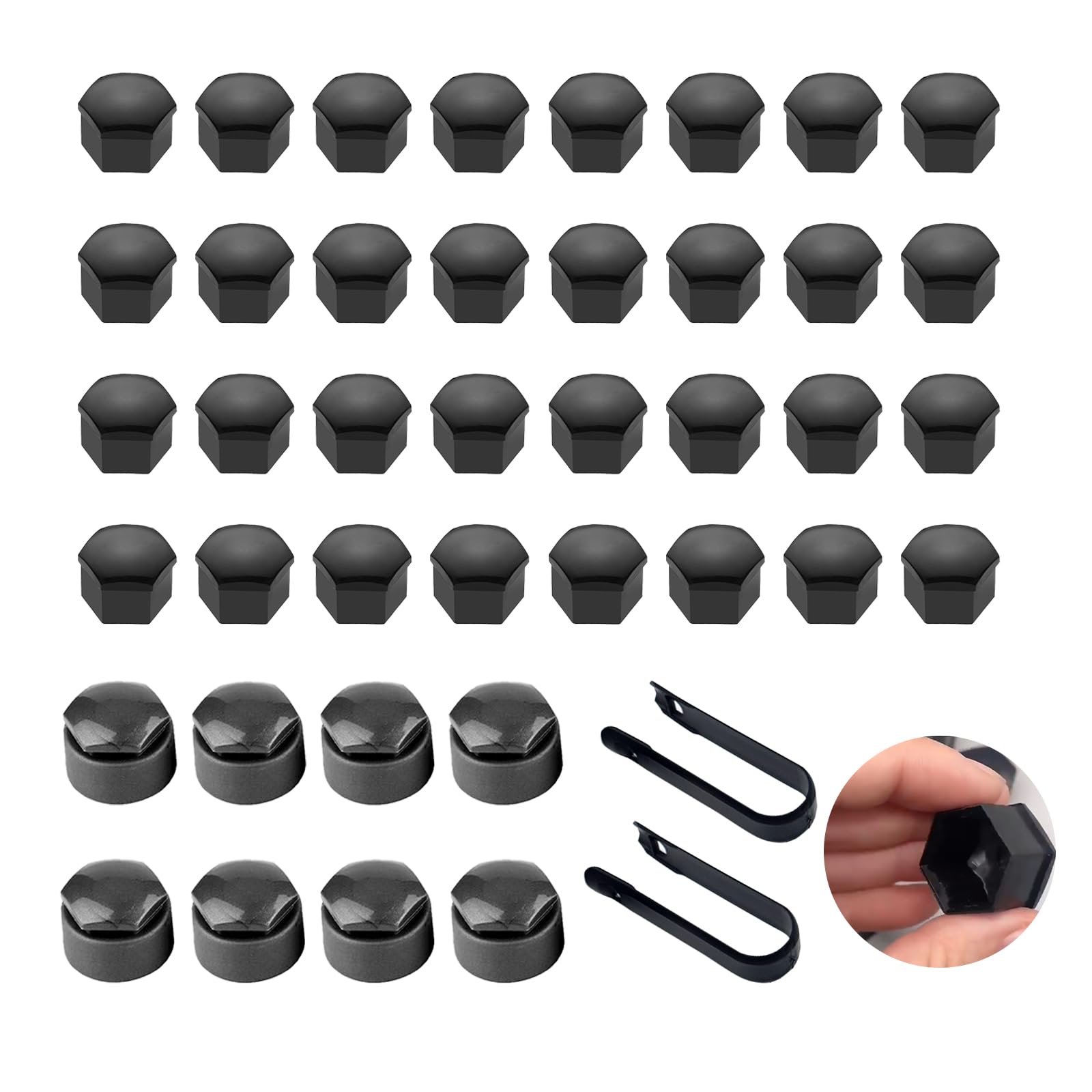 40 Pcs Universal Wheel Nut Covers - 17mm Black Hexagonal Nylon Wheel ...