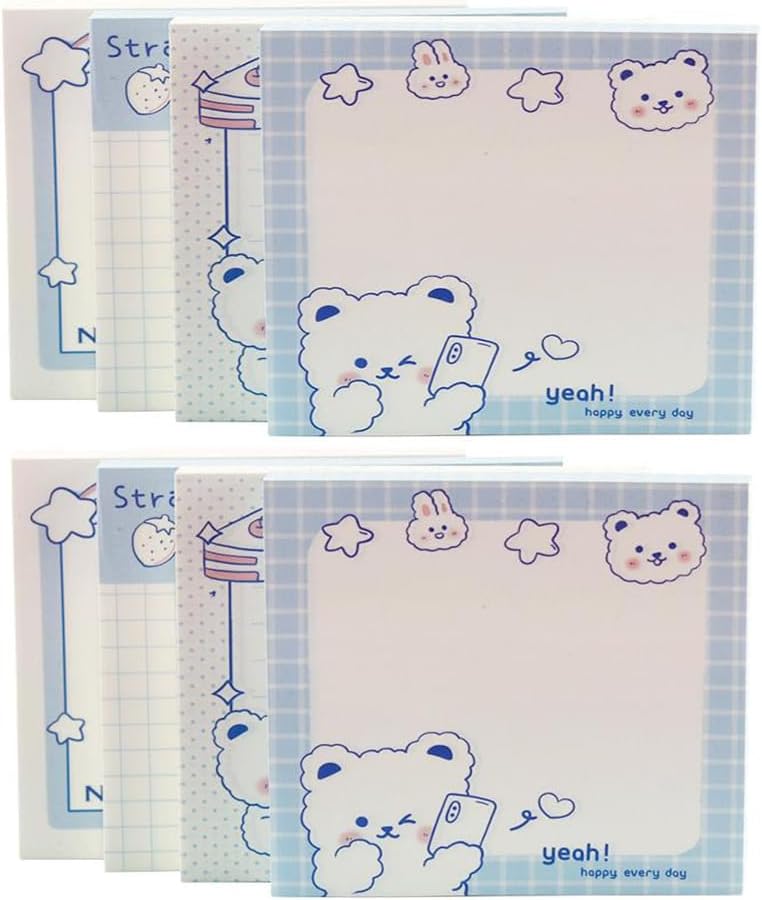 Amazon.com : 8 Pads Cute Bear Theme Sticky Notes 4 Cute Patterns 2 Pads ...