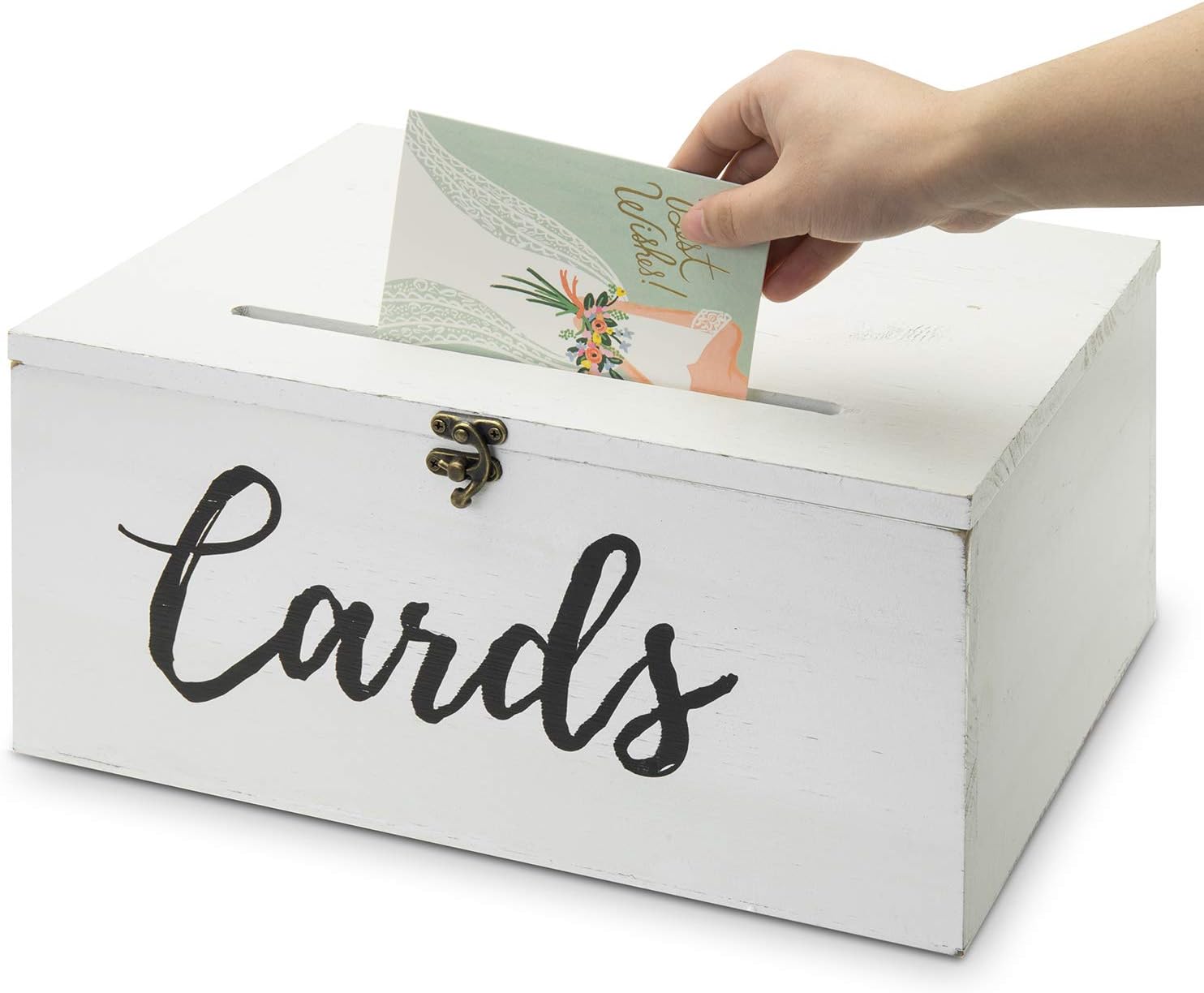 Amazon.com: MyGift Vintage White Wood Wedding Card Box - Decorative ...