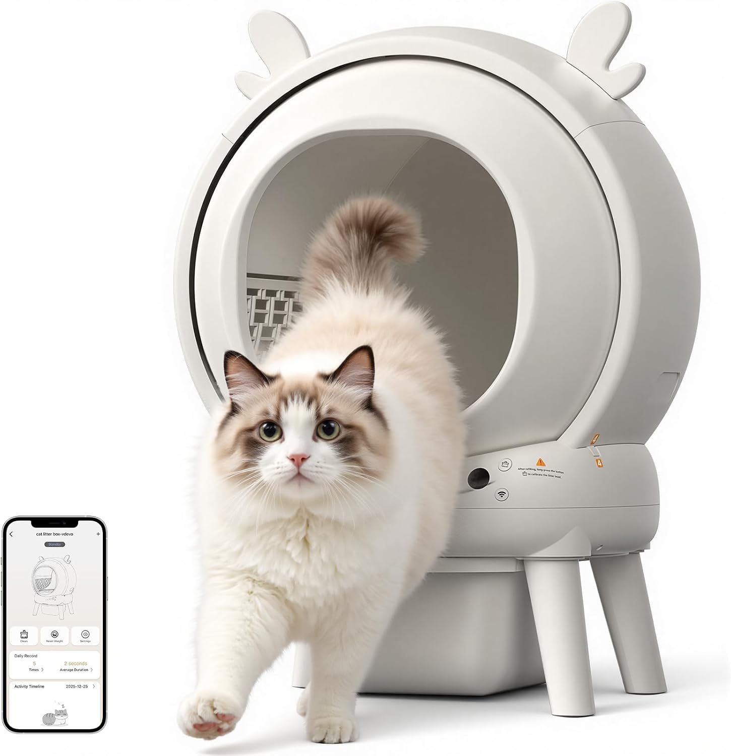 Self-Cleaning Cat Litter Tray, 65 L Electric Cat Litter Tray with 9 ...