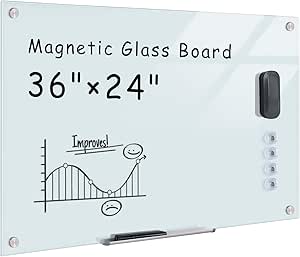 Amazon.com : Mifuro Magnetic Glass Whiteboard，36"x24" Wall Mounted Frameless Dry Erase Board for ...