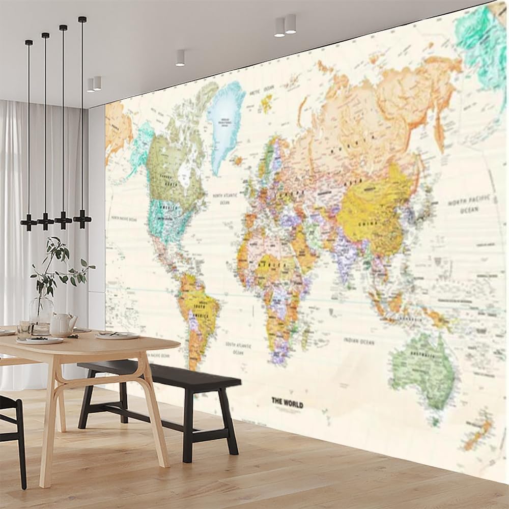 Amazon.com: World Map 3D Wallpaper, Retro Style Removable Self Adhesive ...