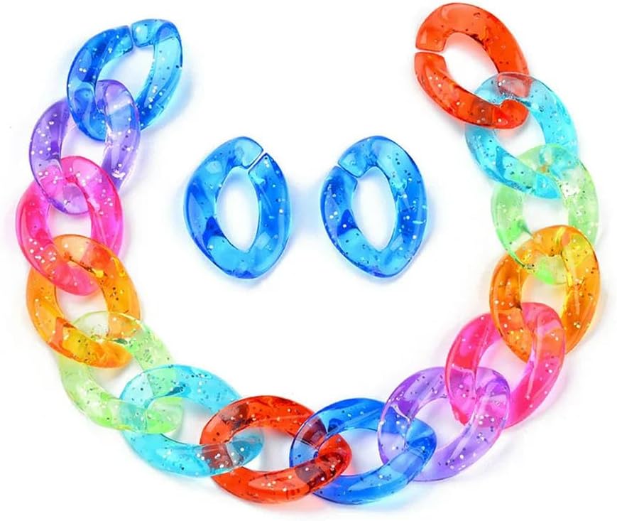 TPIONEER 50PCS Colorful Glitters Candy Flat Twist Oval Open Ring Beads ...