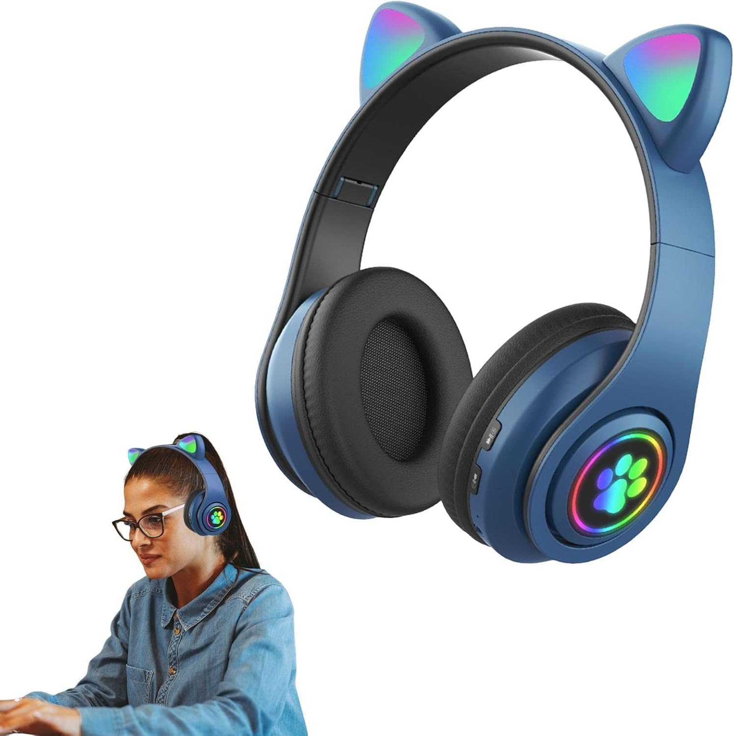 Mashin Cat Ear Headphones,Cat Headset,Wireless LED Light Headset with ...