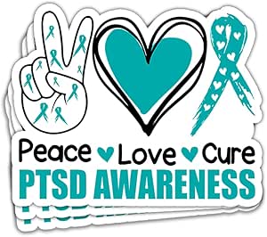 Amazon.com: COIASY (3 Pcs) Peace Love Cure PTSD Awareness Stickers Post ...