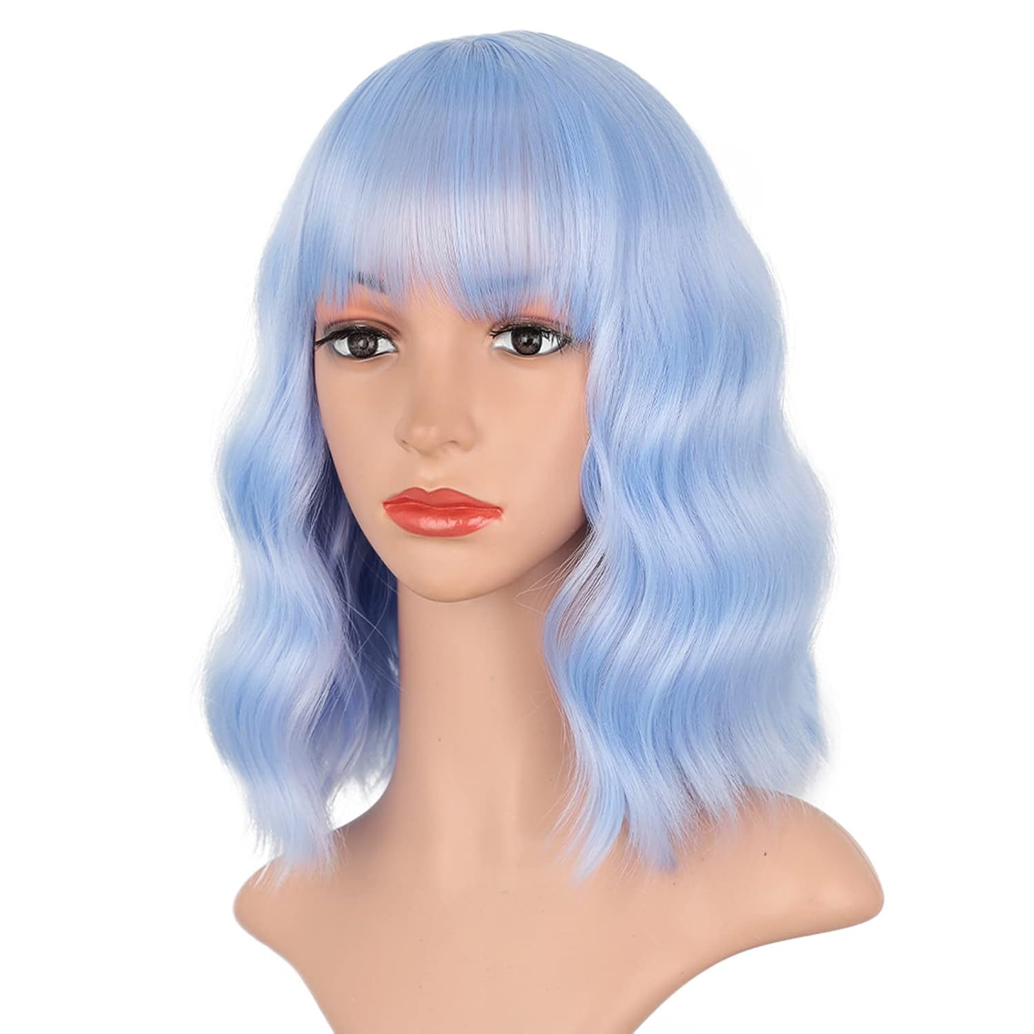 Amazon.com : LNERATO Light Blue Wig Short Curly Wavy Bob Wigs for Women ...