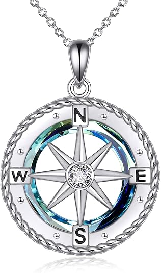 Amazon.com: VONALA Compass Necklace for Women Sterling Silver Nautical ...