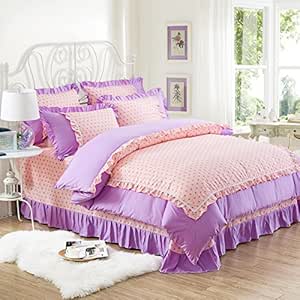 Amazon.com: Bed 4 piece bed Korean Princess wind billowy flounces bed ...