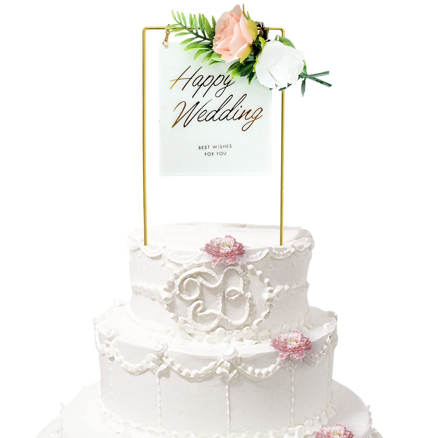 BEISHIDA Wedding Cake Topper Flower Acrylic Happy Wedding Cake Toppers ...