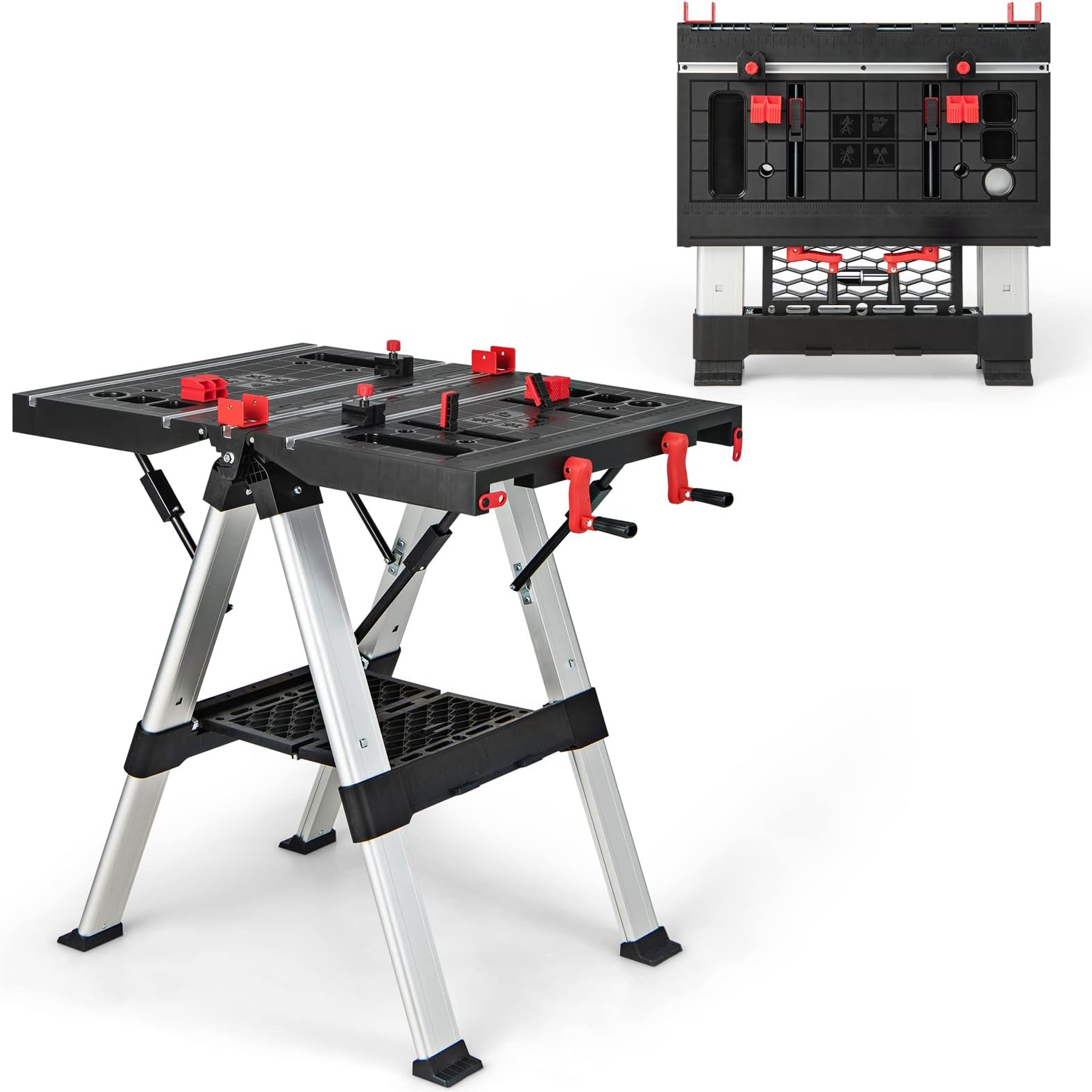 Keter Folding Compact Adjustable Workbench Sawhorse Work Table with ...