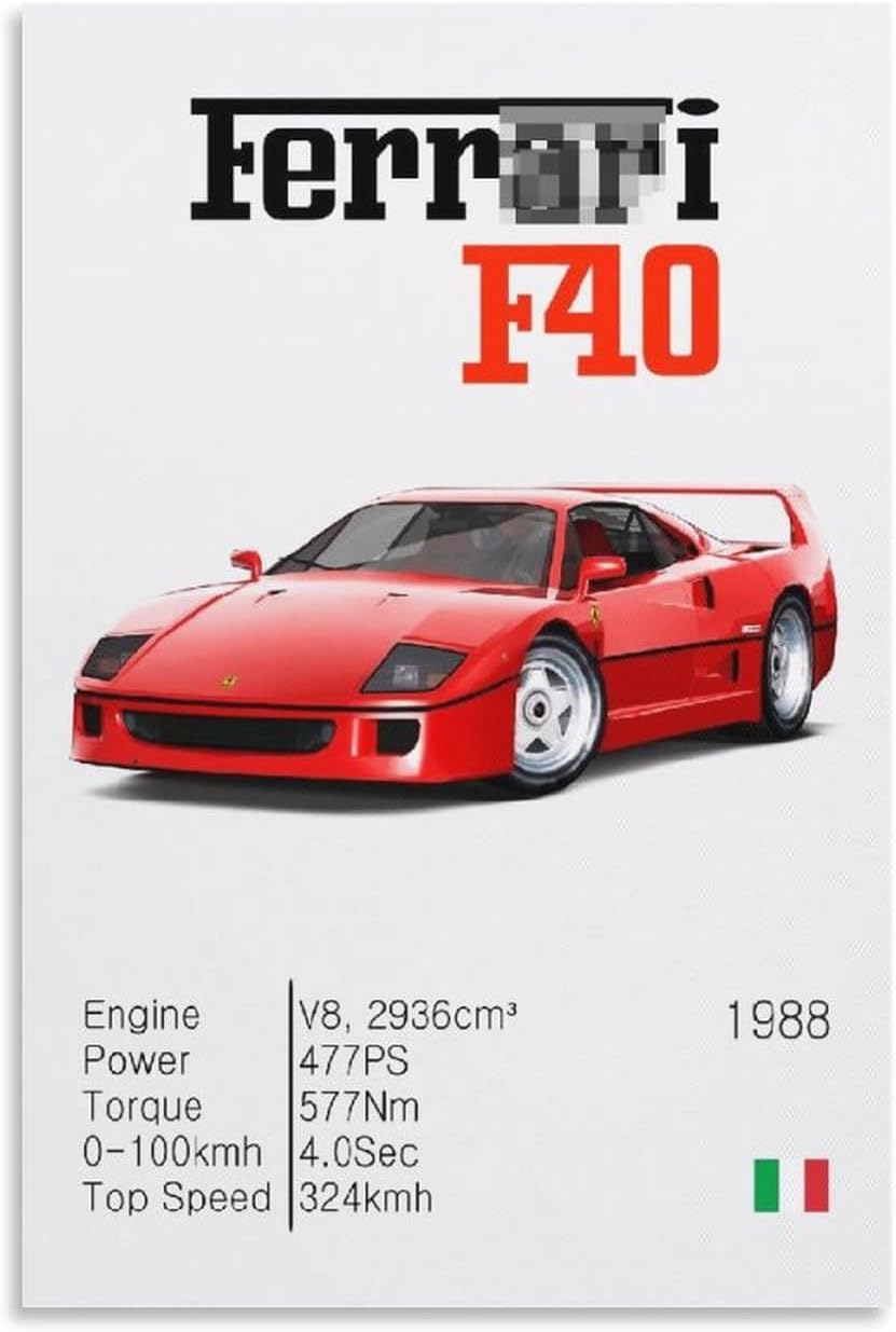 Amazon.com: Ferrarir F40 Sports Car Art Posters Posters for Boys Room Wall Art Paintings Canvas ...