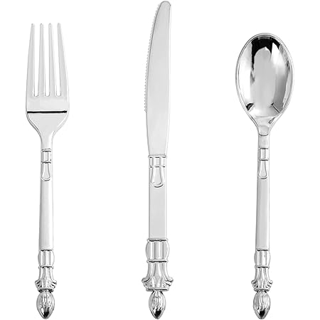 Amazon.com: Supernal 180 pieces Silver Plastic Silverware,Disposable ...