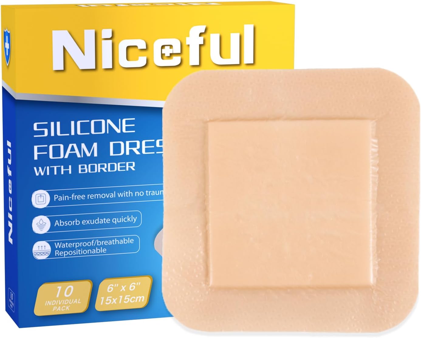 Amazon.com: 10 Pcs Silicone Foam Dressing 6"x6" with Gentle Adhesive ...