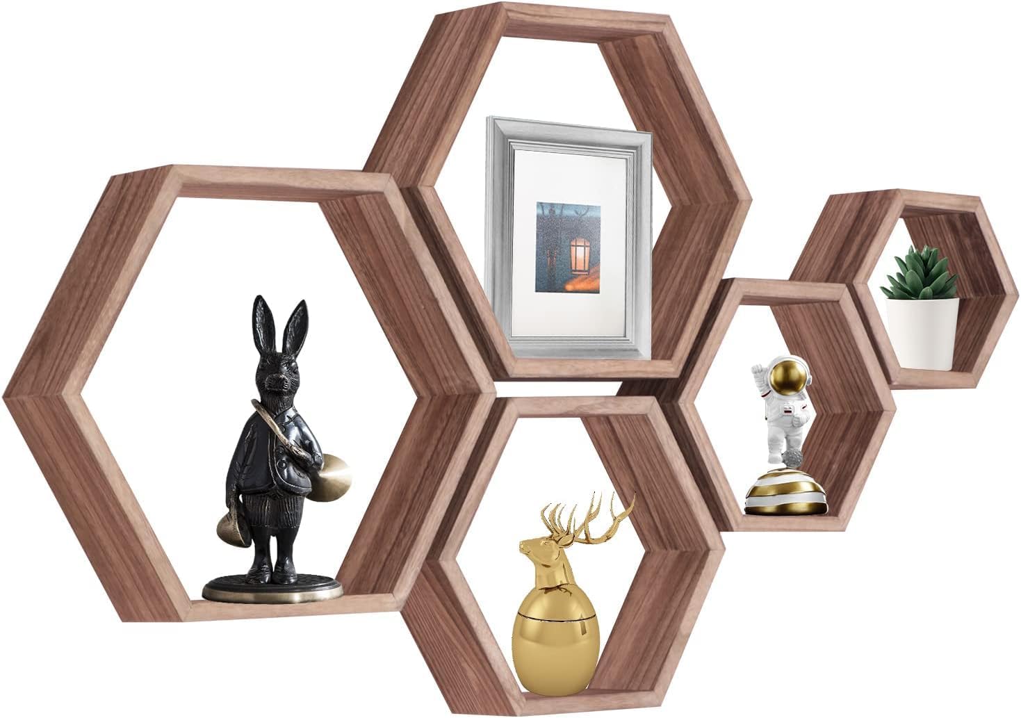 Amazon.com: PerGar Hexagon Floating Shelves, Wall Mounted Decorative ...