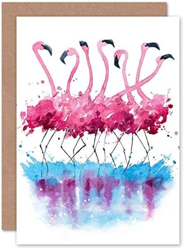 Amazon.com: Wee Blue Coo Flamingos Dancing Watercolour Greeting Card ...