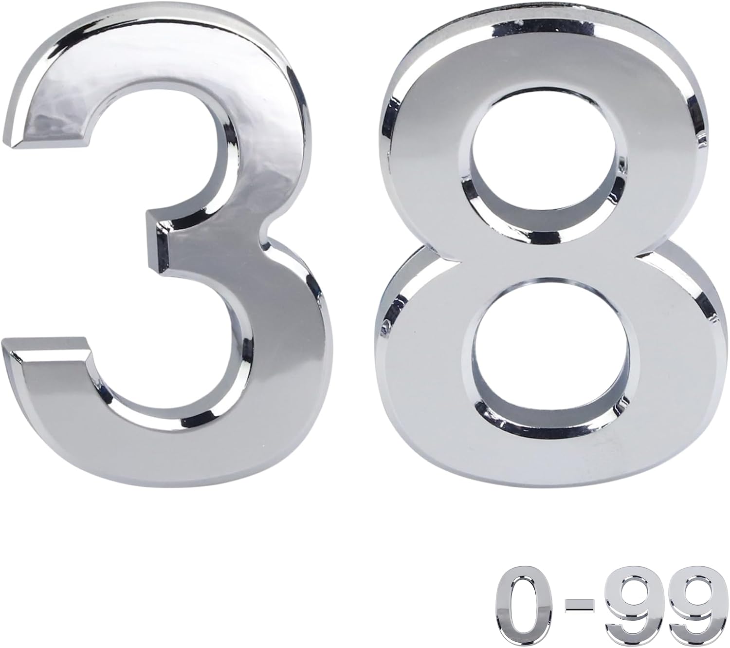 3'' Chrome Effect Door Numbers 0-99 Stick On Door Number House Numbers ...