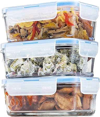 Airtight Glass Food Storage Containers with Lids - 3 Pack 100% Leak ...
