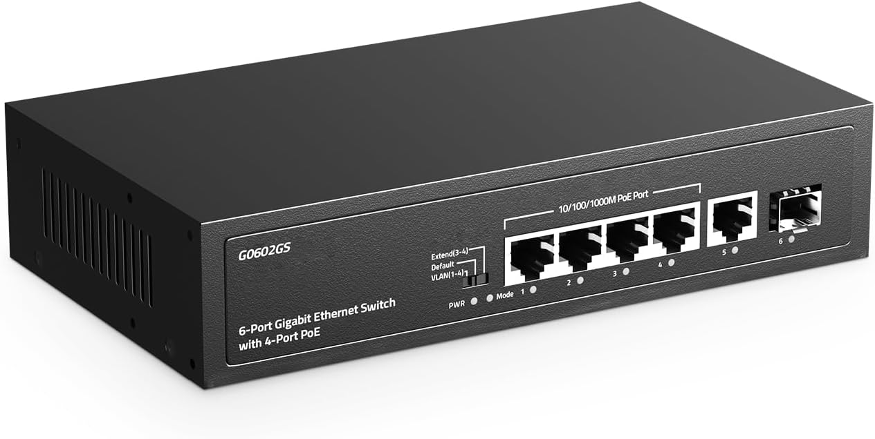 Amazon.com: BV-Tech 6 Port PoE+ Switch (4 PoE+ Ports with 2 Ethernet ...