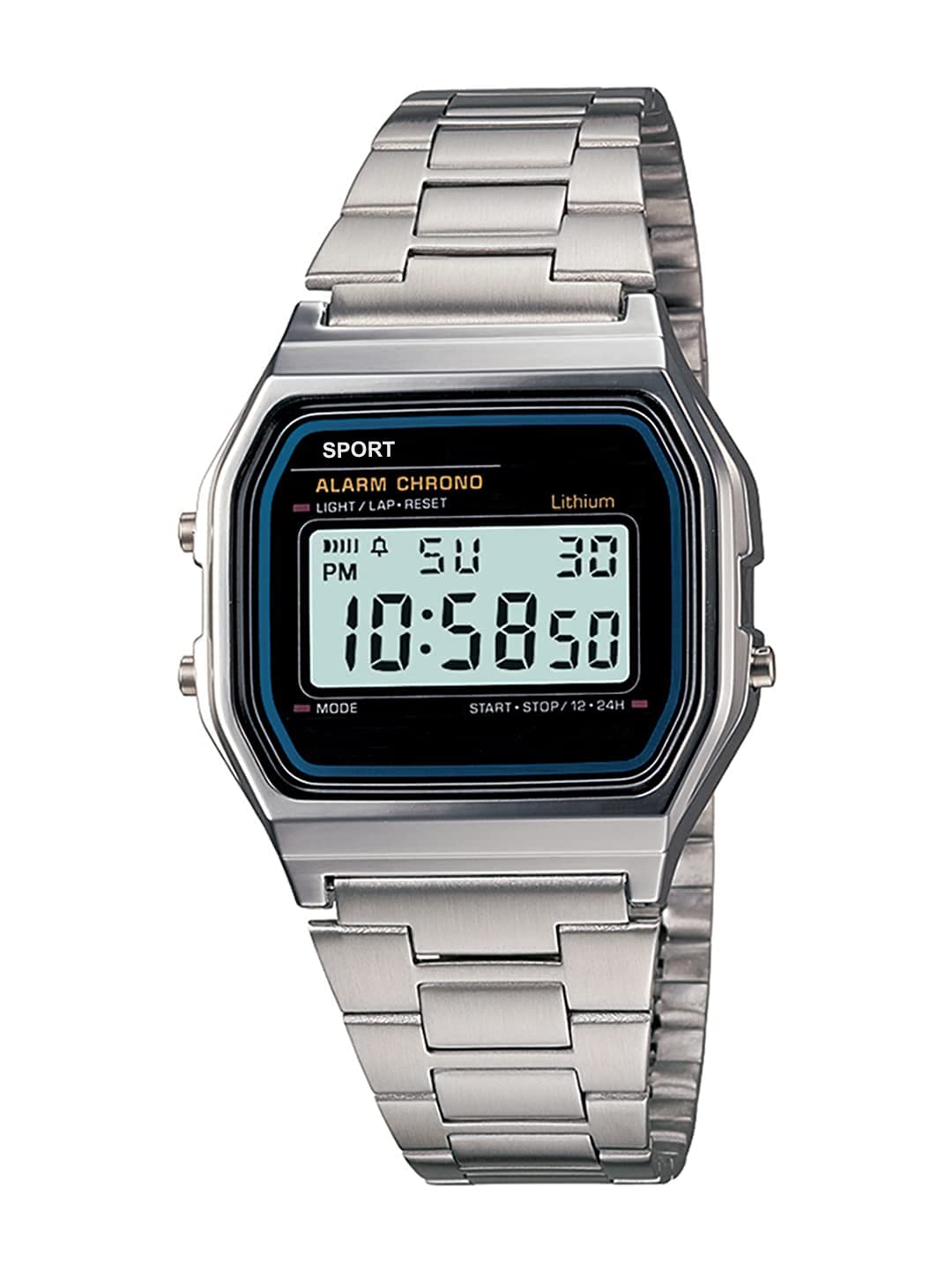 Shocknshop Digital Square Dial LED Unisex Stainless Steel Strap Watch ...